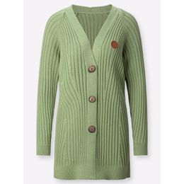WITT Damen Longstrickjacke in Ripp-Optik, eucalyptus, Gr&ouml;&szlig;e 38