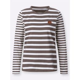 WITT Damen Shirt im Ringelmuster, dunkeltaupe-wei&szlig;-geringelt, Gr&ouml;&szlig;e 36