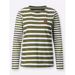 WITT Damen Shirt im Ringelmuster, oliv-wei&szlig;-geringelt, Gr&ouml;&szlig;e 54