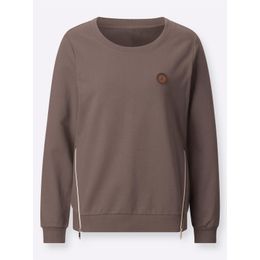 WITT Damen Sweatshirt mit Rippb&uuml;ndchen, dunkeltaupe, Gr&ouml;&szlig;e 38