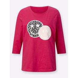 WITT Damen 3/4-Arm-Shirt mit Smiley-Print, pink-ecru, Gr&ouml;&szlig;e 40