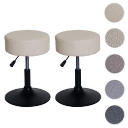 Mendler 2er-Set Hocker HWC-C22, Sitzhocker Schminkhocker, h&ouml;henverstellbar drehbar Ř 37cm Stoff Boucl&eacute; 450g/ 108888