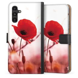 DeinDesign Galaxy A13 5G Handy Klapphülle Handyhülle aus Kunst Leder schwarz Flip Case Flower Summer Poppy Sideflip mit langer Lasche