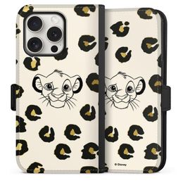 DeinDesign iPhone 15 Pro Handy Klapphülle Handyhülle aus Kunst Leder schwarz Flip Case Simba Lion King Official Licensed Product Sideflip mit Lasche