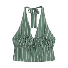Bershka Top Damen Gr&ouml;&szlig;e L hellgrau / jade / wei&szlig;