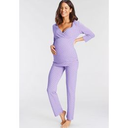 Lascana Umstandspyjama mehrfarbig Gr. 32/34 für Damen. Mit V-Ausschnitt. Basic Schmal. Nachhaltig.