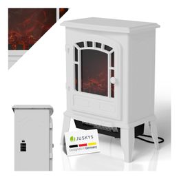 Juskys Elektrokamin 2000 W &ndash; Wei&szlig;, mit Flammeneffekt & 2 Heizstufen f&uuml;r Zuhause, inkl. Thermostat