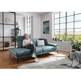 Recamiere DIE PLANBAR "MP-IN20126 optional mit Drehsitzfunktion", blau (aqua), B:230cm H:82cm T:115cm, 100% Polyester, Sofas, Inkl. Kopfteilverstellung, Federkern oder Kaltschaumpolsterung