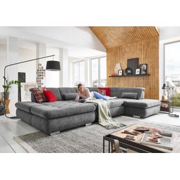 Wohnlandschaft DIE PLANBAR "MP-IN17004 U-Form", grau, B:382cm H:84cm T:124cm, 100% Polyester, Sofas, Wohnlandschaft, wahlweise mit Funktionen, Kaltschaum-Polsterung