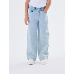Weite Jeans name it "NKFROSE f&uuml;r M&auml;dchen mit weitem Bein und High Waist", M&auml;dchen, Gr. 152, N-Gr, blau (light blau denim), Denim/Jeans, Obermaterial: 74% Baumwolle, 24% Polyester, 1% Elasthan, 1% Viskose, unifarben, loose fit, Jeans, unifarben, casual, loose fit, Baumwollmischung, Denim