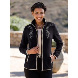 WITT Damen Fleecejacke mit Stickerei, schwarz-sesam, Gr&ouml;&szlig;e 46