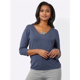 WITT Damen 3/4 Arm-Pullover mit Glitzersteinchen, rauchblau, Gr&ouml;&szlig;e 40