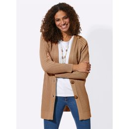 WITT Damen Longstrickjacke in Ripp-Optik, camel, Gr&ouml;&szlig;e 36