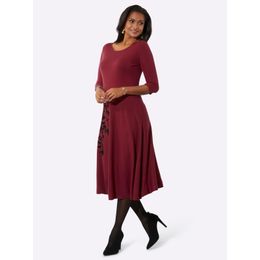 WITT Damen Strickkleid mit samtigem Flockdruck, dunkelrot, Größe 54