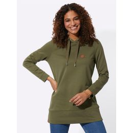 WITT Damen Longsweatshirt mit Kapuze, oliv, Gr&ouml;&szlig;e 36