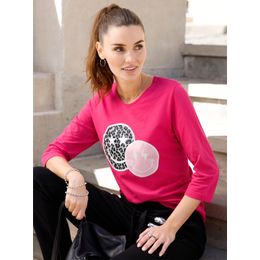 WITT Damen 3/4-Arm-Shirt mit Smiley-Print, pink-ecru, Gr&ouml;&szlig;e 54