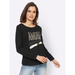 Heine Witt Damen Langarmshirt mit AMORE-Schriftzug, schwarz, Gr&ouml;&szlig;e 48