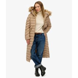 Superdry Damen Fuji Fellimitat Kapuze Langjacke Beige - Gr&ouml;&szlig;e: 38 20822185006415YE017