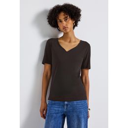 T-Shirt Street One, Damen, Gr. 40, deep roast braun, Jersey, Obermaterial: 50% Baumwolle, 50% Modal. Futter: 100% Baumwolle, unifarben, normal h&uuml;ftbedeckend, herzf&ouml;rmiger Ausschnitt, Shirts T-Shirt, mit Herzausschnitt