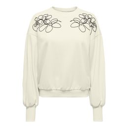 Sweatshirt Only "ONLBROOKE L/S O-NECK DETAIL SWT NOOS", Damen, Gr. M, schwarz (birch detail:schwarz draw flower), Sweatware, Obermaterial: 60% Baumwolle, 40% Polyester, regular fit normal, Rundhals, Rippbündchen, Sweatshirts
