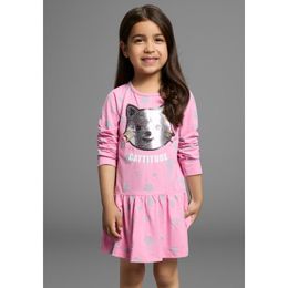 Kidsworld Jerseykleid »Kleid mit Pailletten« Shirtkleid mit süßer Paillettenapplikation rosa gemustert 104/110 - N-Gr N-Gr 104/110 Langärmliges...