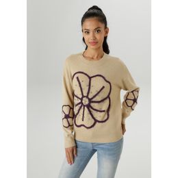 Aniston SELECTED Strickpullover vorne mit funkelnden Glitzersteinen verziert - NEUE KOLLEKTION beige meliert 48 48 Pullover mit funkelnden...