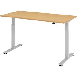 Schreibtisch, elektrisch höhenverstellbar, gerade, BxT 1600 x 800 mm, Buche/alusilber kaiserkraft