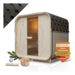 Artsauna Fasssauna Nolvik L - 4 Personen, mit 6 kW Ofen & Zubeh&ouml;r f&uuml;r Garten, Cube Design