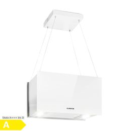 Klarstein Kronleuchter L Inselabzugshaube 60cm Abluft: 590m&sup3;/h LED Touch Glas wei&szlig; Wei&szlig;