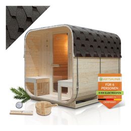 Artsauna Fasssauna Nolvik XXL - 6 Personen, mit 8 kW Ofen & Zubeh&ouml;r f&uuml;r Garten, Cube Design