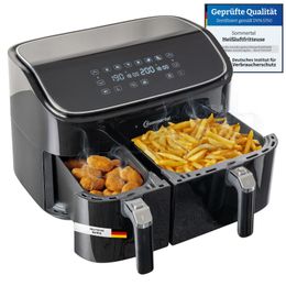 Sommertal Hei&szlig;luftfritteuse HF DUAL 900 mit Doppelkammer 9 Liter XXL Airfryer & D&ouml;rrger&auml;t 2850W Digitales Touch Display 3D Umluftsystem Vorheizen Synchronisierungsfunktion