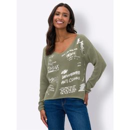 Heine Pullover Damen Gr&ouml;&szlig;e S/M khaki / wei&szlig;