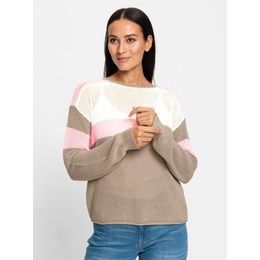 Heine Pullover Damen Gr&ouml;&szlig;e XS braun / rosa / wei&szlig;