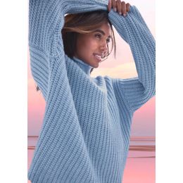 Buffalo Damen Stehkragenpullover, blau meliert, Gr&ouml;&szlig;e 32/34
