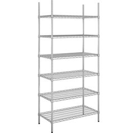 Stahldraht-Gitterregal, verchromt, Fachlast 150 kg, BxT 910 x 610 mm, Grundregal, Höhe 2180 mm, 6 Fachböden kaiserkraft