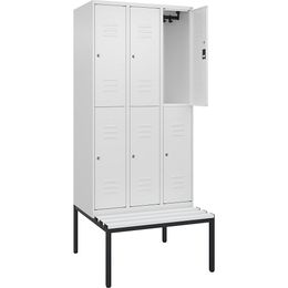 C+P Doppelstock-Spind Classic PLUS Sitzbank, 3 Abteile, verkehrsweiß, B 900 mm, Zylinderschloss, untergebaut, Kunststoff