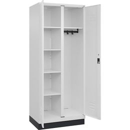 C+P Putzmittelspind Classic PLUS, 1 Abteil, Trennwand mittig, verkehrsweiß, B 800 mm, mit Bodensockel, Zylinderschloss