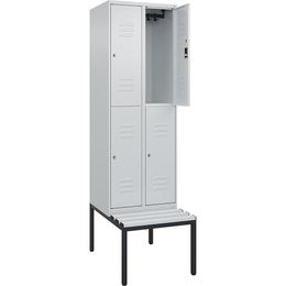 C+P Doppelstock-Spind Classic PLUS Sitzbank, 2 Abteile, lichtgrau, B 600 mm, Zylinderschloss, untergebaut, Kunststoff
