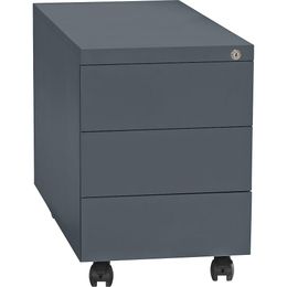 eurokraft basic Rollcontainer, Stahl, 1 Stiftschale, 3 Materialschübe, Tiefe 790 mm, basaltgrau