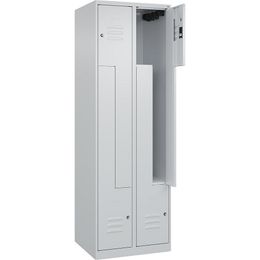 C+P Z-Spind Classic PLUS, 2 Abteile, lichtgrau, B 600 mm, mit Bodengleitern, Zylinderschloss