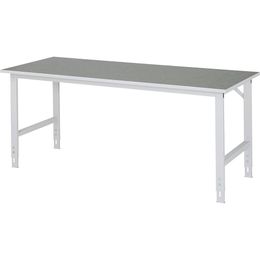 Rau Arbeitstisch, höhenverstellbar, Gestell 60 x 30 mm, Linoleumplatte, BxT 2000 x 800 mm, lichtgRau