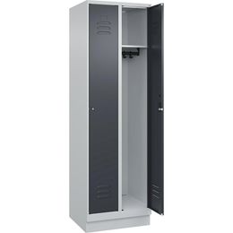 C+P Spind Classic PLUS, 2 Abteile, lichtgrau / grau, B 600 mm, mit Bodensockel, Zylinderschloss