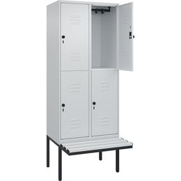 C+P Doppelstock-Spind Classic PLUS Sitzbank, 2 Abteile, lichtgrau, B 800 mm, Sicherheits-Drehriegel, auskragend, Kunststoff