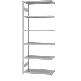 eurokraft pro System-Steckregal, kunststoffbeschichtet, Bauart leicht, Regalhöhe 2500 mm, Anbauregal, Breite x Tiefe 1000 x 500 mm