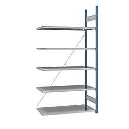 eurokraft pro Fachboden-Steckregal, blau / verzinkt, Regalhöhe 2350 mm, Fachbodenbreite 1215 mm, Anbauregal, Fachbodentiefe 650 mm