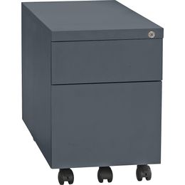 eurokraft basic Rollcontainer, Stahl, 1 Stiftschale, 1 Materialschub, 1 Hängeregistratur, Tiefe 790 mm, basaltgrau