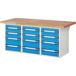 eurokraft pro Werkbank, Baukastensystem Serie 7000, 12 Schubladen, BxT 2000 x 900 mm