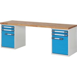 eurokraft pro Werkbank, Baukastensystem Serie 7000, 4 Schubladen, 2 Türen, BxT 2500 x 700 mm