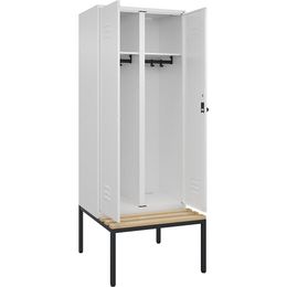 C+P Schwarz-Weiß-Spind Classic PLUS Sitzbank, 1 Abteil, verkehrsweiß, B 800 mm, Sicherheits-Drehriegel, untergebaut, Buche-Hartholz