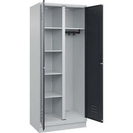 C+P Putzmittelspind Classic PLUS, 1 Abteil, Trennwand mittig, lichtgrau / grau, B 800 mm, mit Bodensockel, Drehriegel